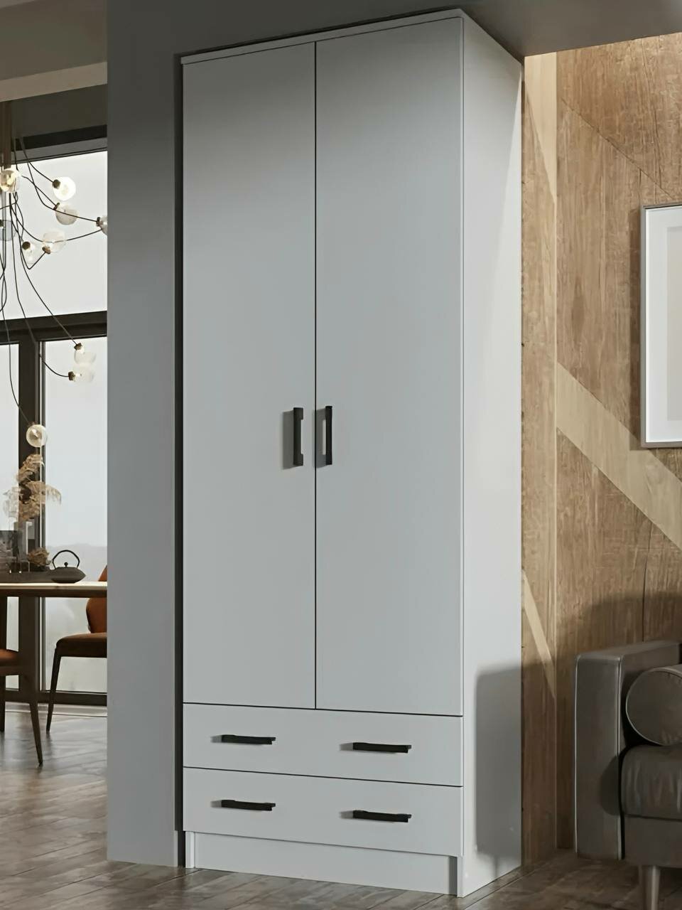 Шкаф 2-х створчатый дуэт ЛДСП белый (800/2200/487 мм) для дома, дачи, офиса