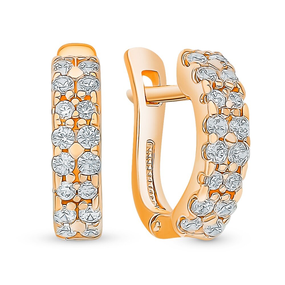 Серьги, серебро, 925 проба, золочение, фианит