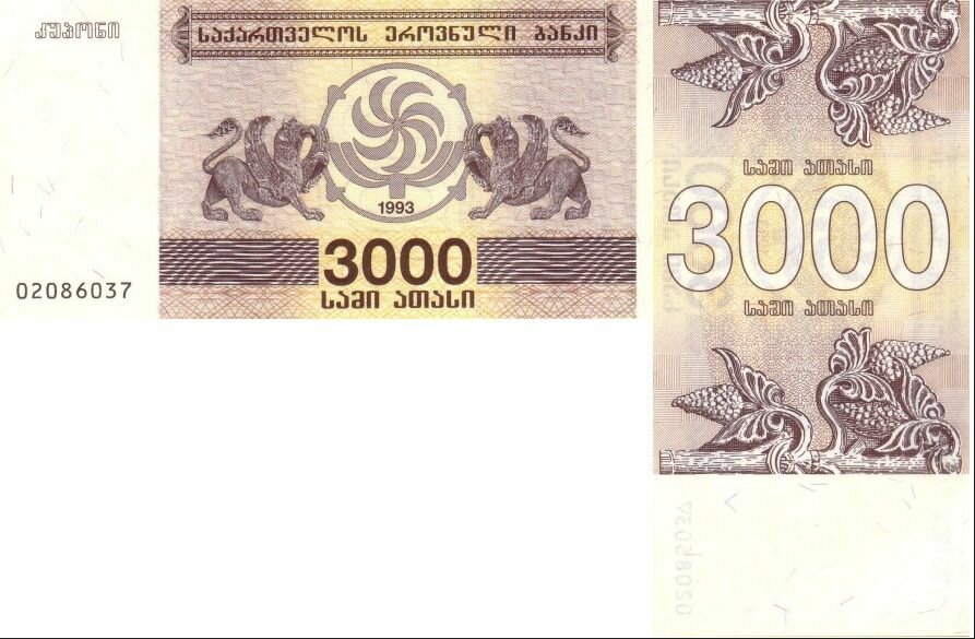 Грузия 3000 купонов 1993 Виноград UNC