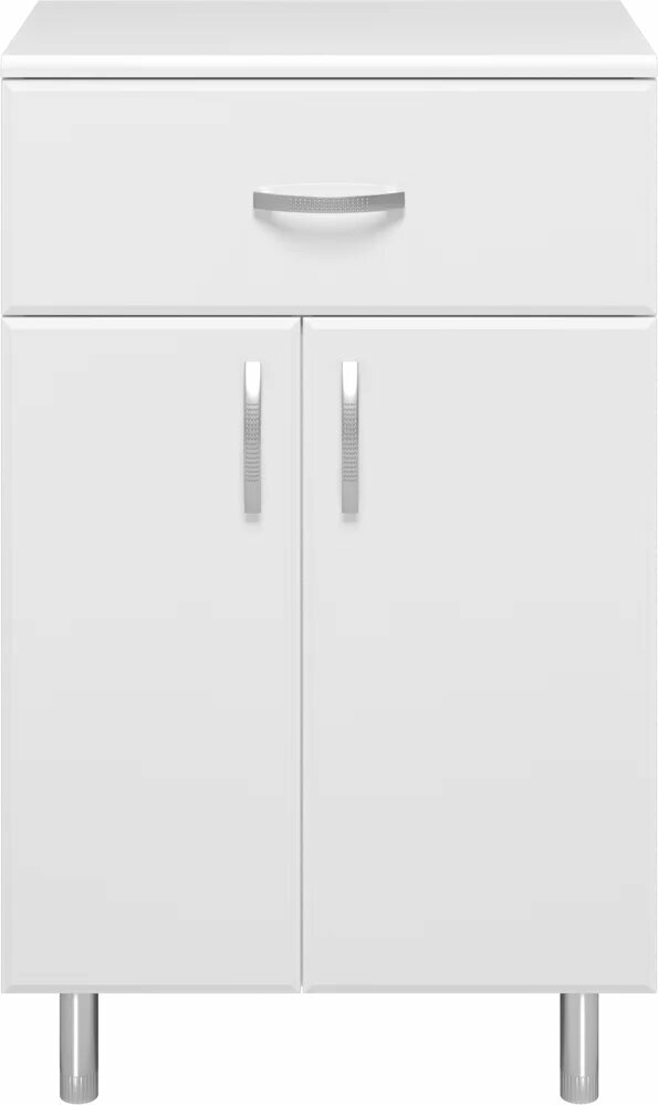 Тумба Misty Люси 50 с бельевой корзиной, подвесная, напольная, 50 см, белая, глянцевая, тумба для ванной, из МДФ, с выдвижными ящиками, с дверками