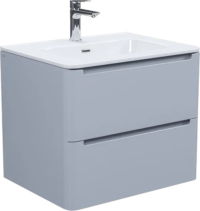 Тумба с раковиной IDDIS Edifice 60 подвесная, 60, 2 см, серая, матовая, из МДФ, с ящиками, раковина для ванной, фарфоровая, прямоугольная, встроенный слив-перелив