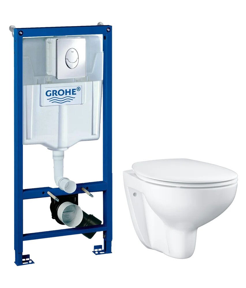 Комплект 2 в 1 Унитаз подвесной Grohe Bau Ceramic 39351000 / Инсталляция с кнопкой Rapid SL 38721001 цвет хром