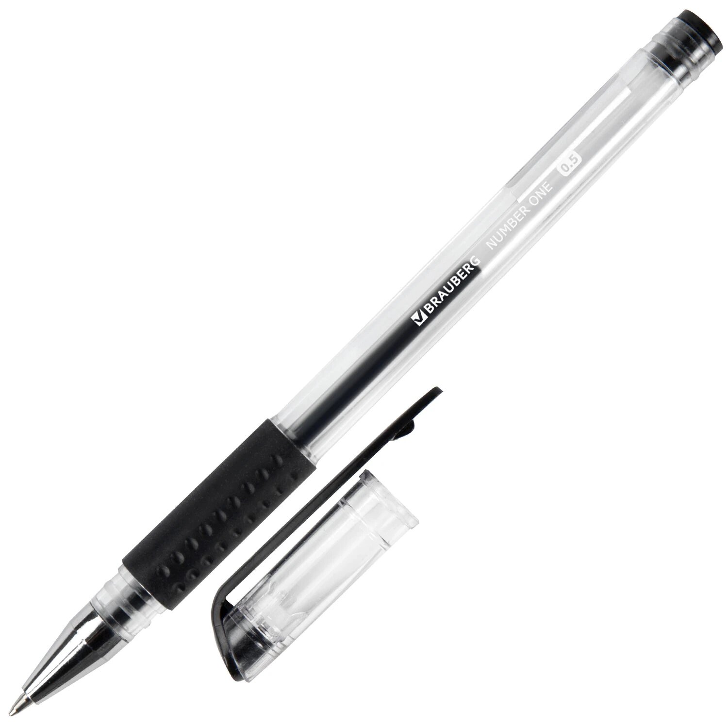 Ручка гелевая с грипом BRAUBERG "Number One", черная, узел 0,5 мм, линия письма 0,35 мм, 141194 (цена только за 1 шт.)