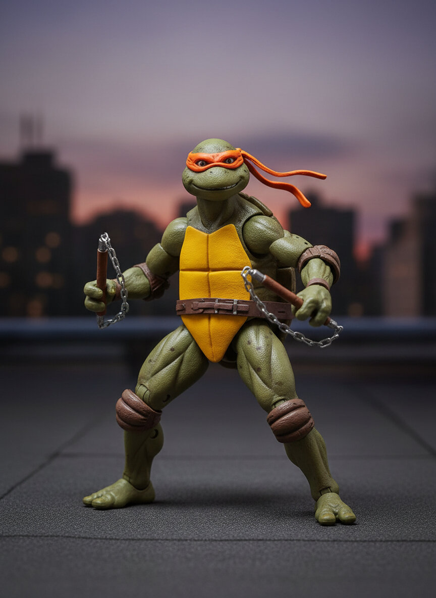 Фигурка Ниндзя Черепашка Микеланджело оранжевая повязка, шарнирная. Оружие в комплекте. Коллекционная
