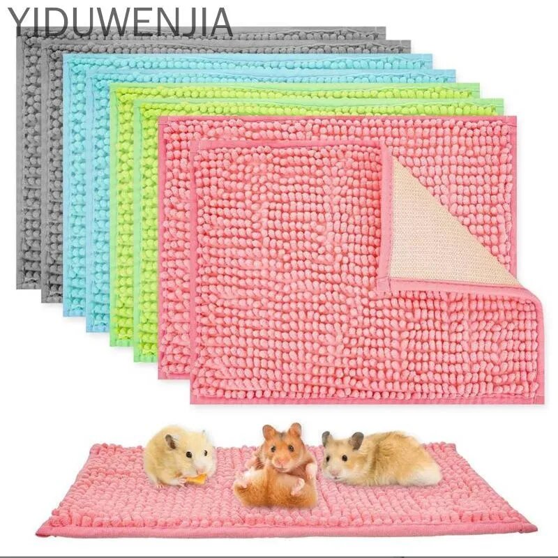 Коврик для домашних животных, синелевый плюш, нескользящий, многоразовый, моющийся, подходит для морских свинок, кроликов, мелких домашних животных, зеленый, две части, 30*50 см