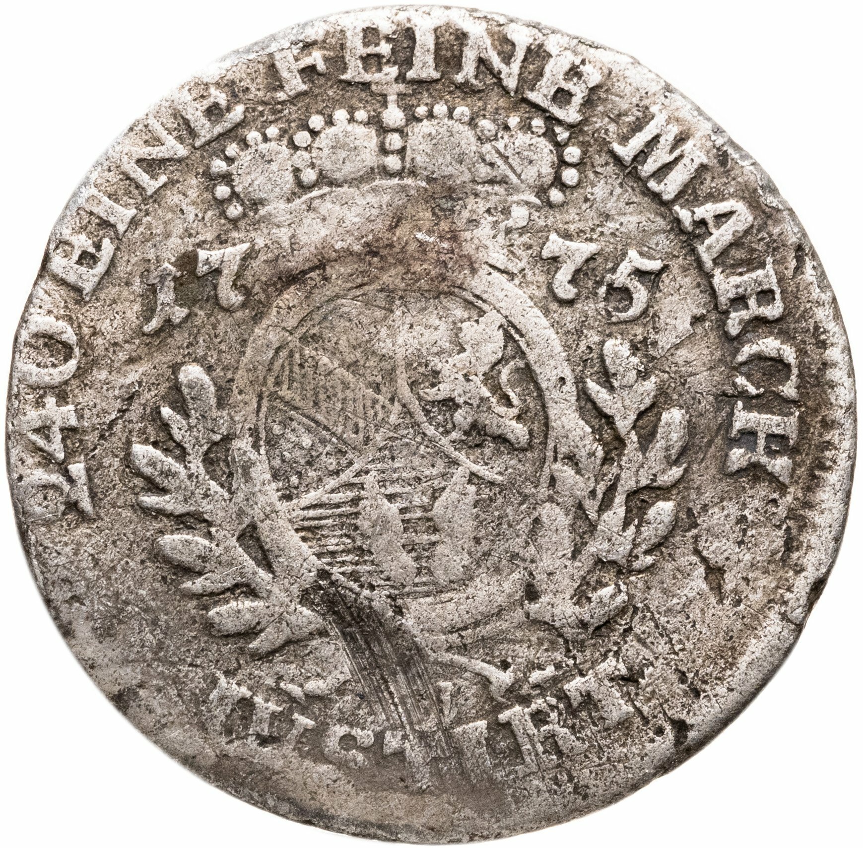 Баден 5 крейцеров 1775, Серебро, в сохранности F-VF