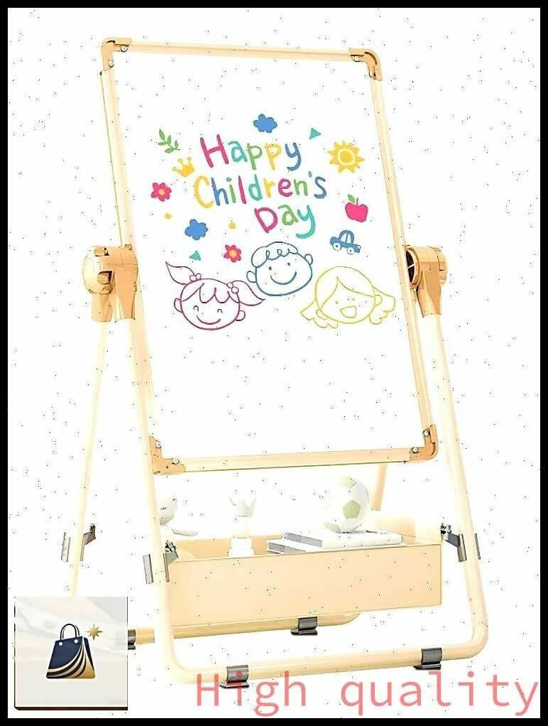 Самый популярный в 2026 годуДвусторонняя детская магнитная доска для рисования, можно использовать фломастер и мел, светло-желтая, Регулируемая высота /Складной