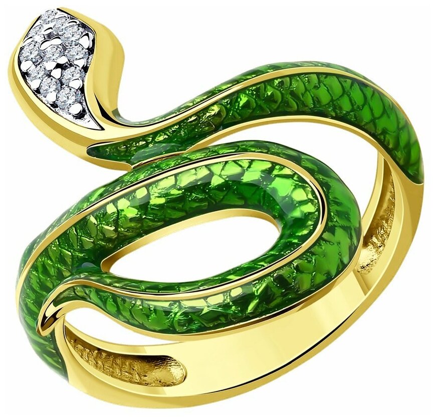 Кольцо, серебро, 925 проба, золочение, фианит