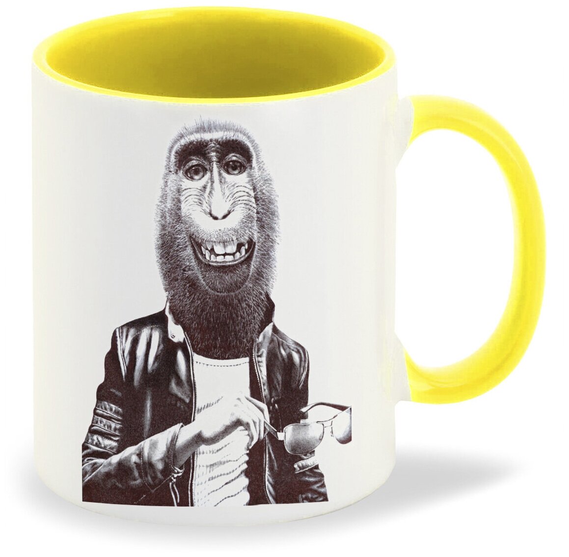 Кружка желтая CoolPodarok Обезьяна в кожаной куртке