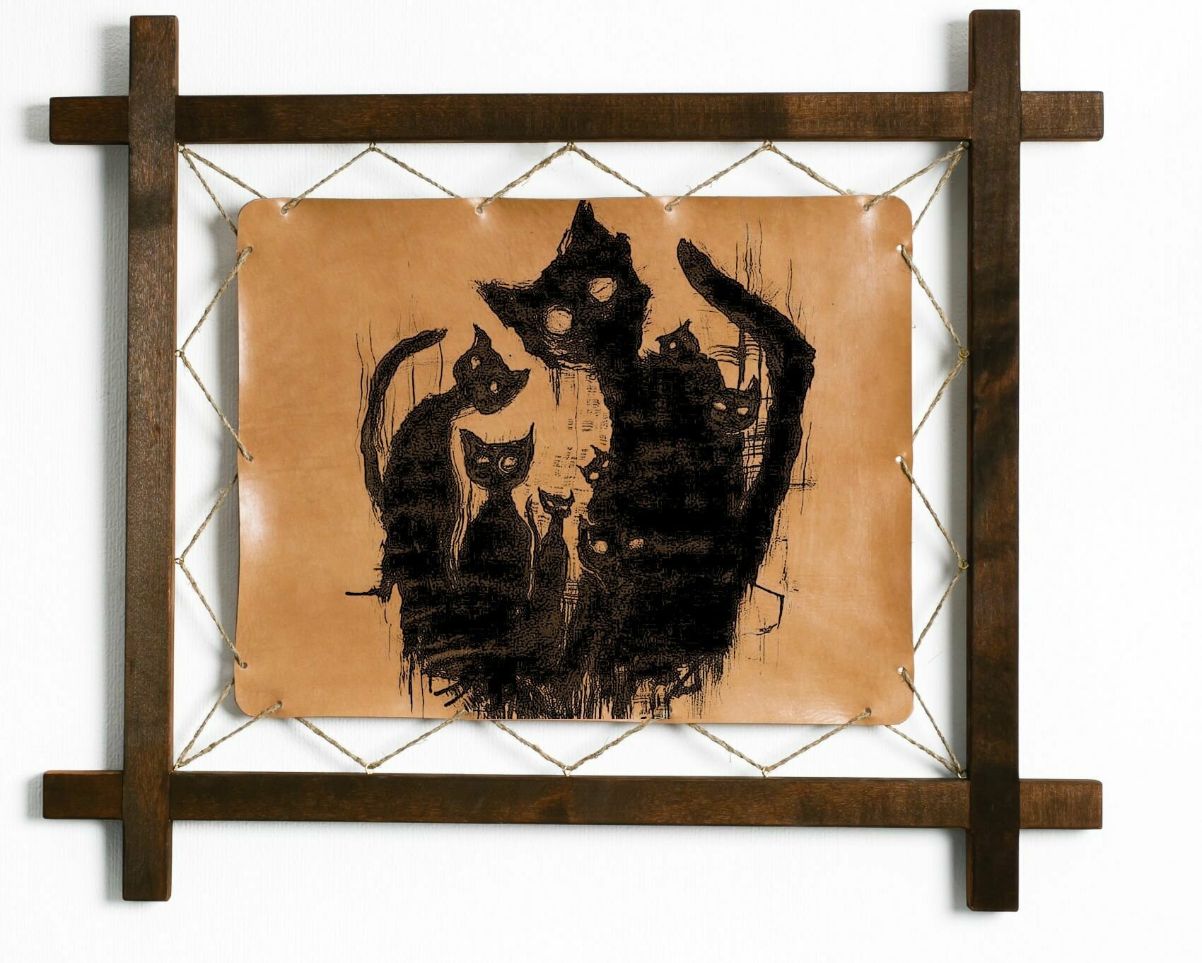 Картина интерьерная из кожи "Коты", BoomGift