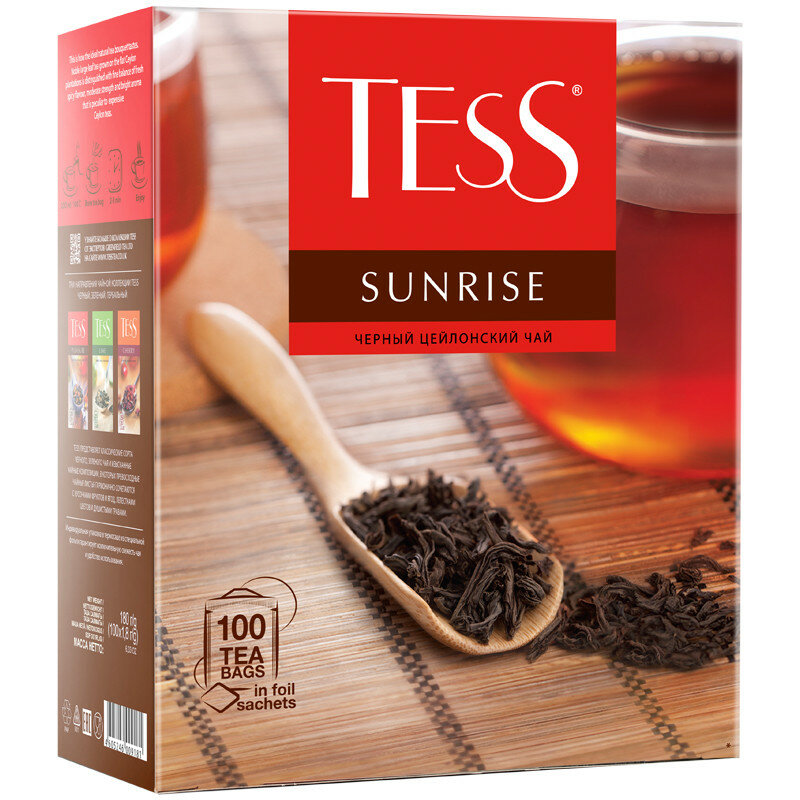 Чай Tess "Sunrise", черный, 100 фольг. пакетиков по 1,8г, 246029