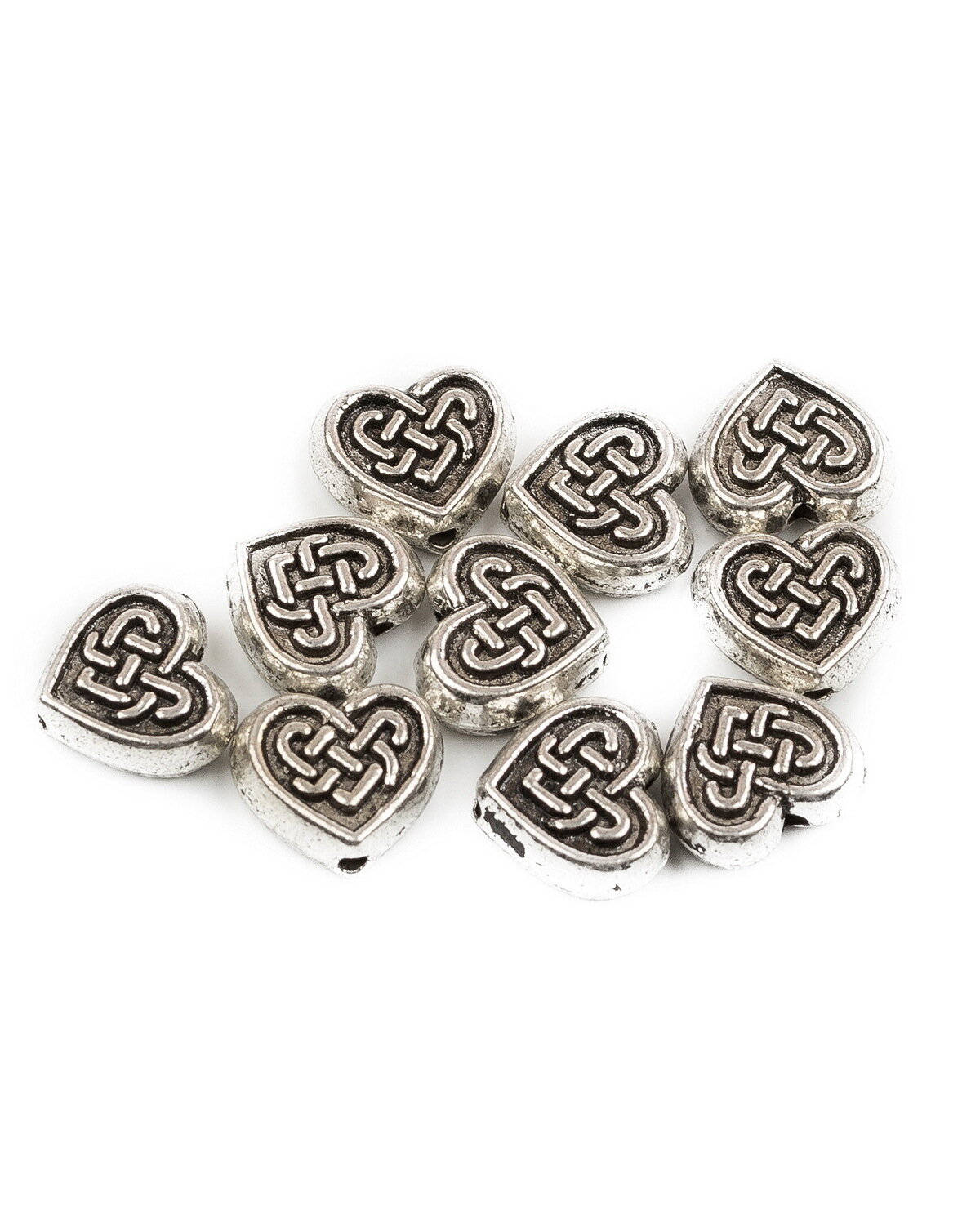 Бусина сердечко, 9х8х3 мм, старинное серебро, 10 шт.