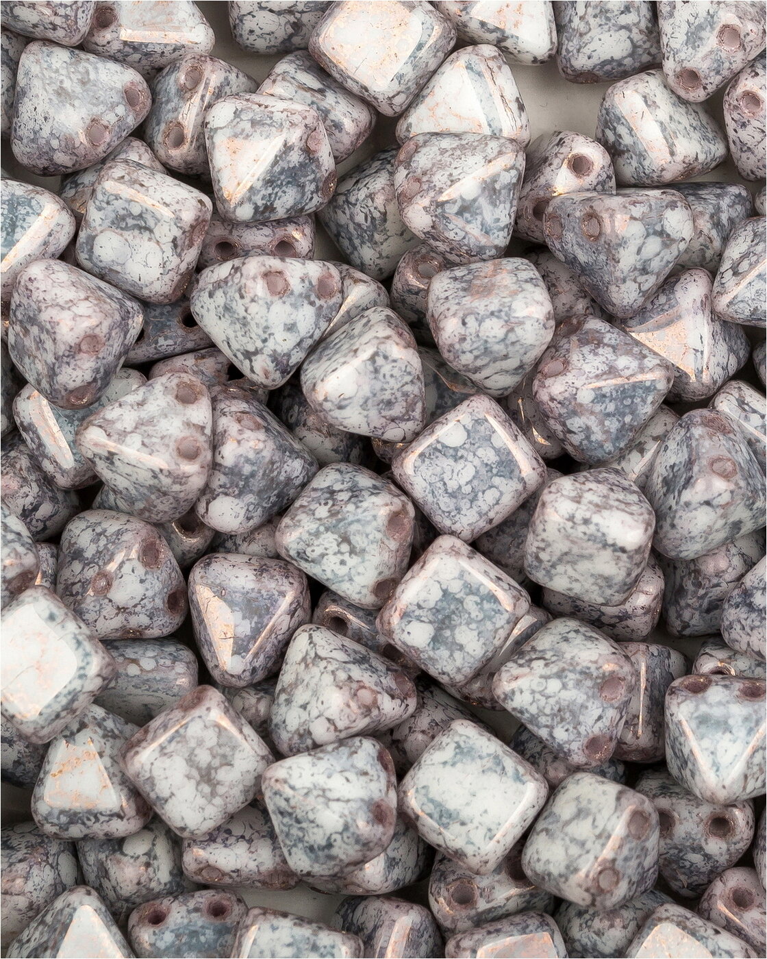 Стеклянные чешские бусины с двумя отверстиями, Pyramid beads 2-hole, 6 мм, цвет Alabaster Teracota Copper, 20 шт.