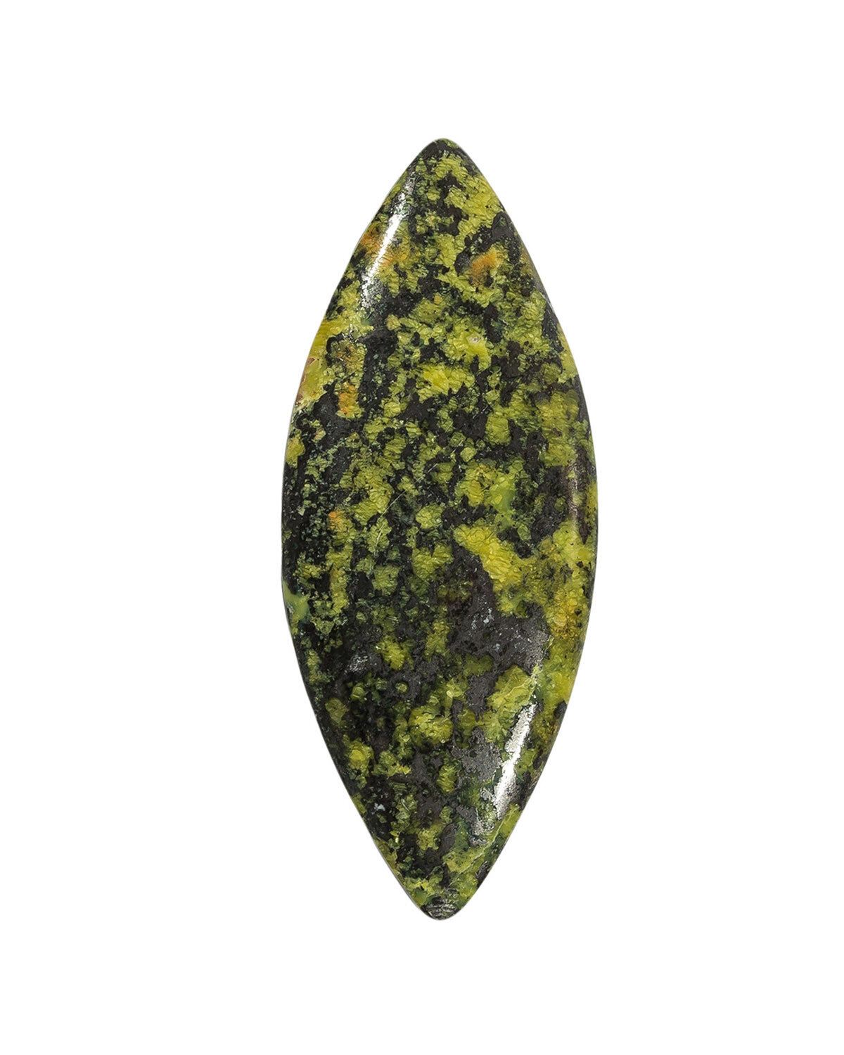 Кабошон из лизардита, размер 65х26х5 мм, вес 14 грамм, месторождение: Хакасия