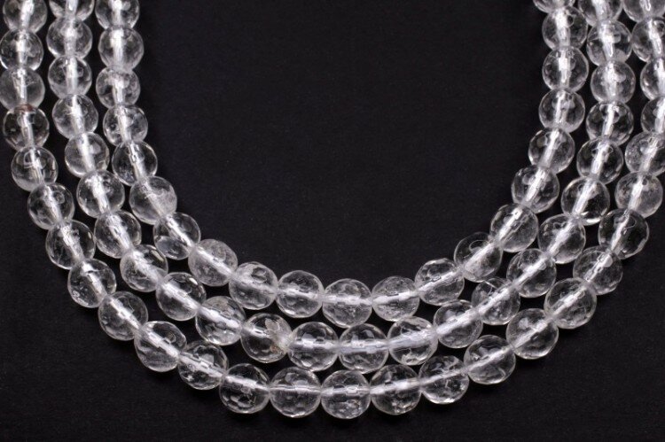 Бусина круглая граненая Кварц 6мм, отверстие 1мм, оттенок прозрачный, 564-013, 10шт