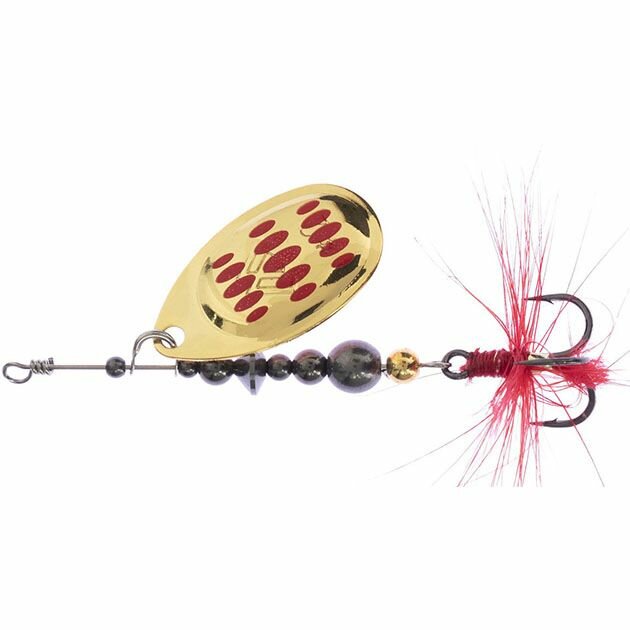 Блесна вращающаяся Mikado HYPNOTIC №4, 10.5 г, GOLDEN RED, с красной кисточкой, тройник BKK