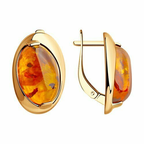 Серьги, серебро, 925 проба, золочение, янтарь синтетический