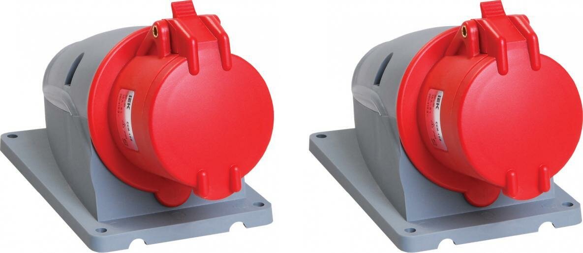 Розетка силовая стационарная IEK 3Р+РЕ 16А 380В пластиковая IP44 (комплект из 2 шт)