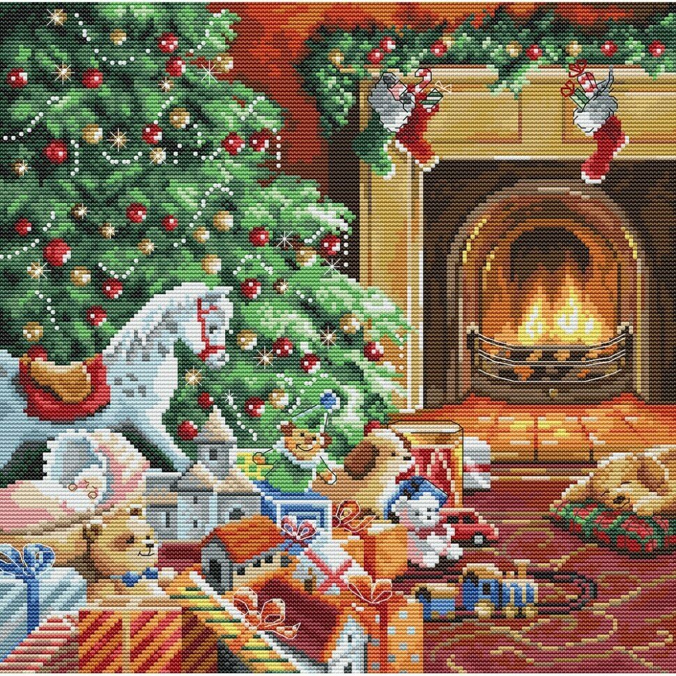 Набор для вышивания LetiStitch #L8009 Cozy Christmas (Уютное Рождество), Счетный крест, 27 х 27 см