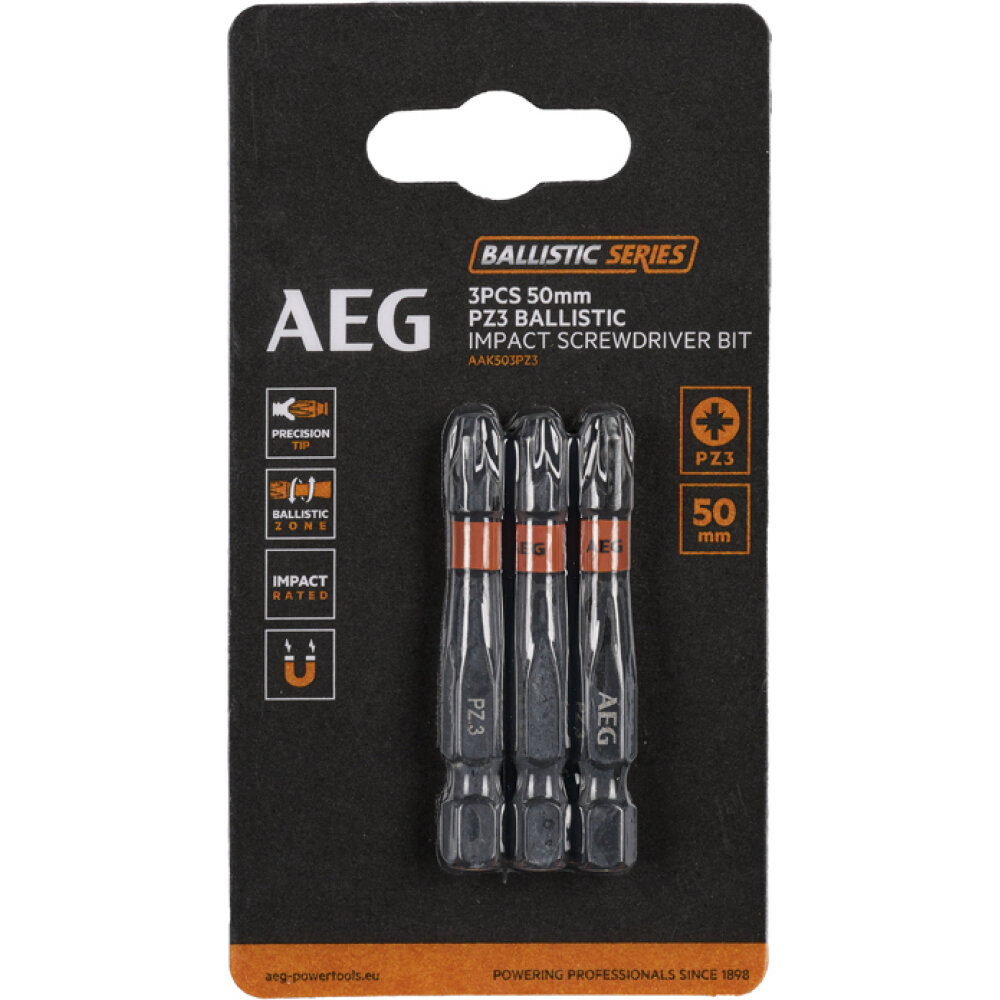 Биты ударные AAK503PZ3 (3 шт; PZ3; 50 мм) AEG 4932479185, с ударными шуруповертами