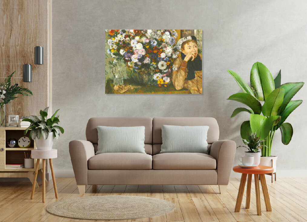 Картина на стену "Женщина с хризантемами" на холсте интерьерная / панно 60 х 40 см