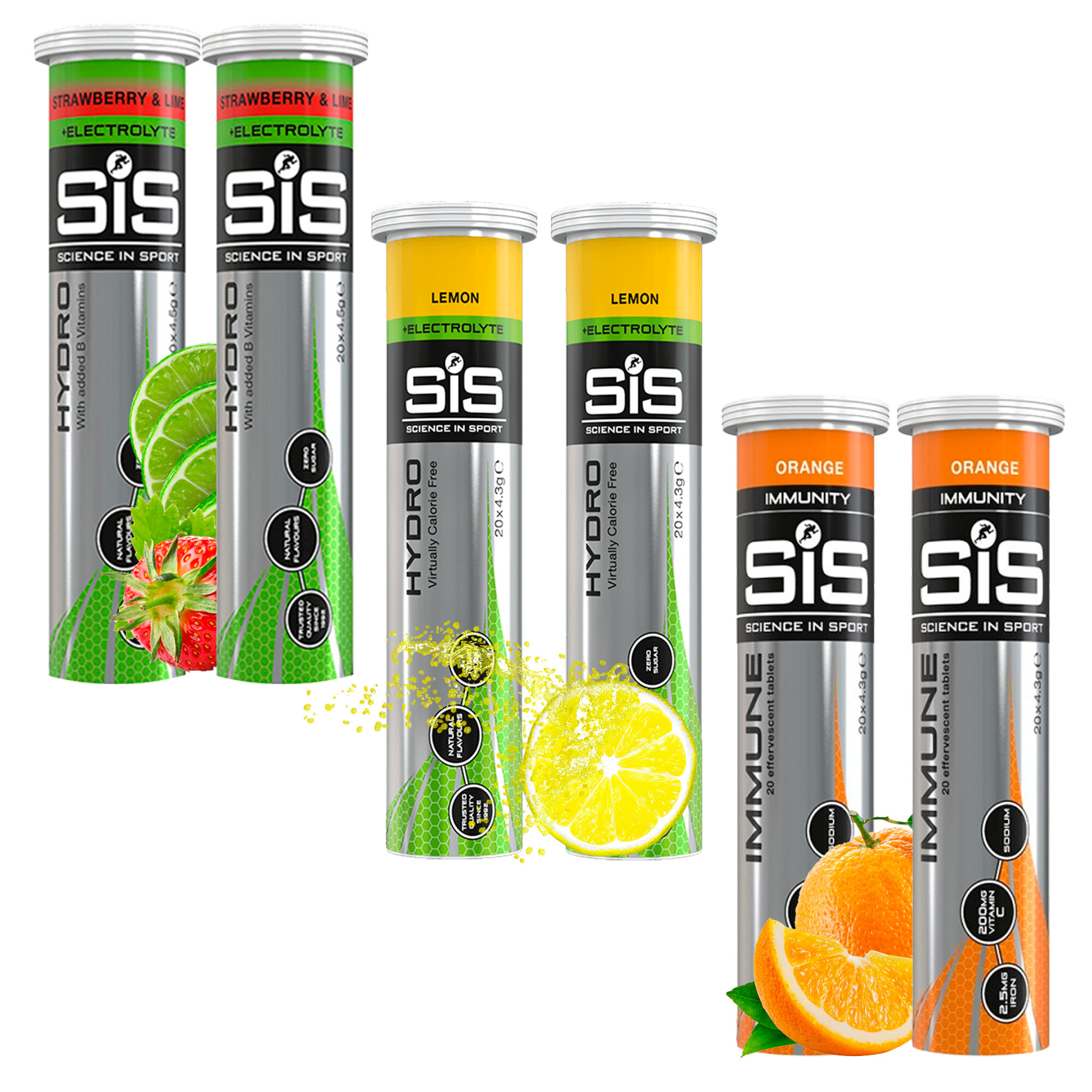 Изотоник SCIENCE IN SPORT (SiS) GO Hydro Tablet 20s 6 x 20 таблеток, Клубника - Лайм, Лимон, Апельсин