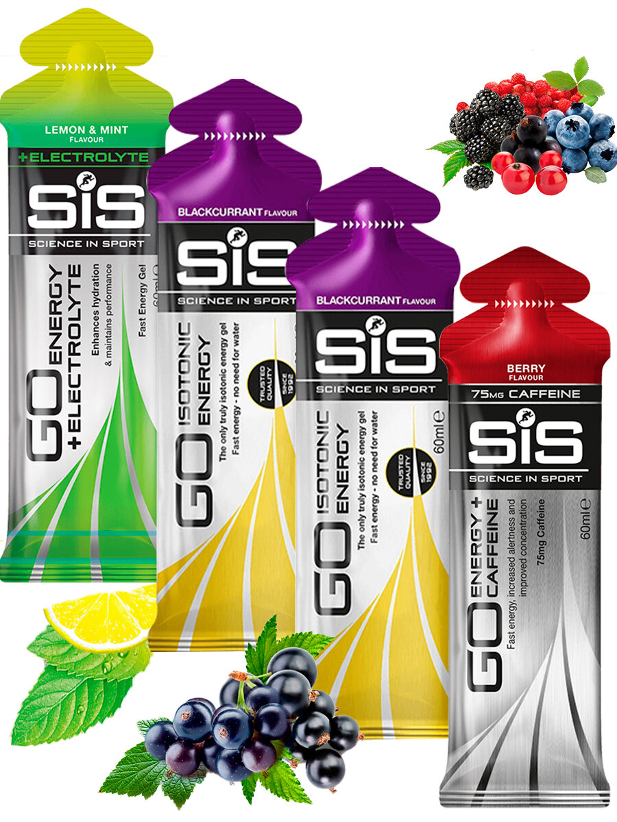 Гель питьевой SCIENCE IN SPORT (SiS) GO Energy MIX-31 4 x 60 мл, Лимон-Мята, Ягоды, Черная смородина