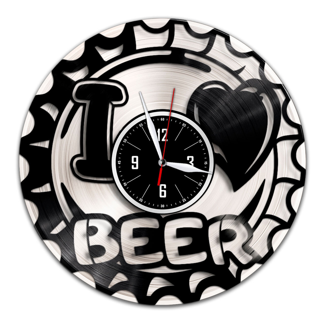 I love beer - настенные часы из виниловой пластинки (с серебряной подложкой)