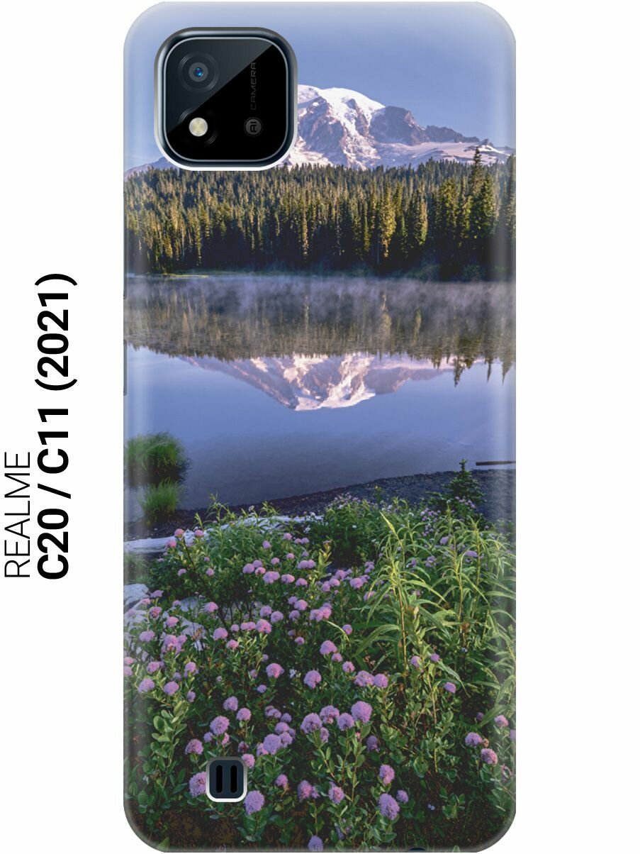 Силиконовый чехол на realme C20, C11 (2021), Рилми С20, С11 (2021) с принтом "Дымка над горным озером"