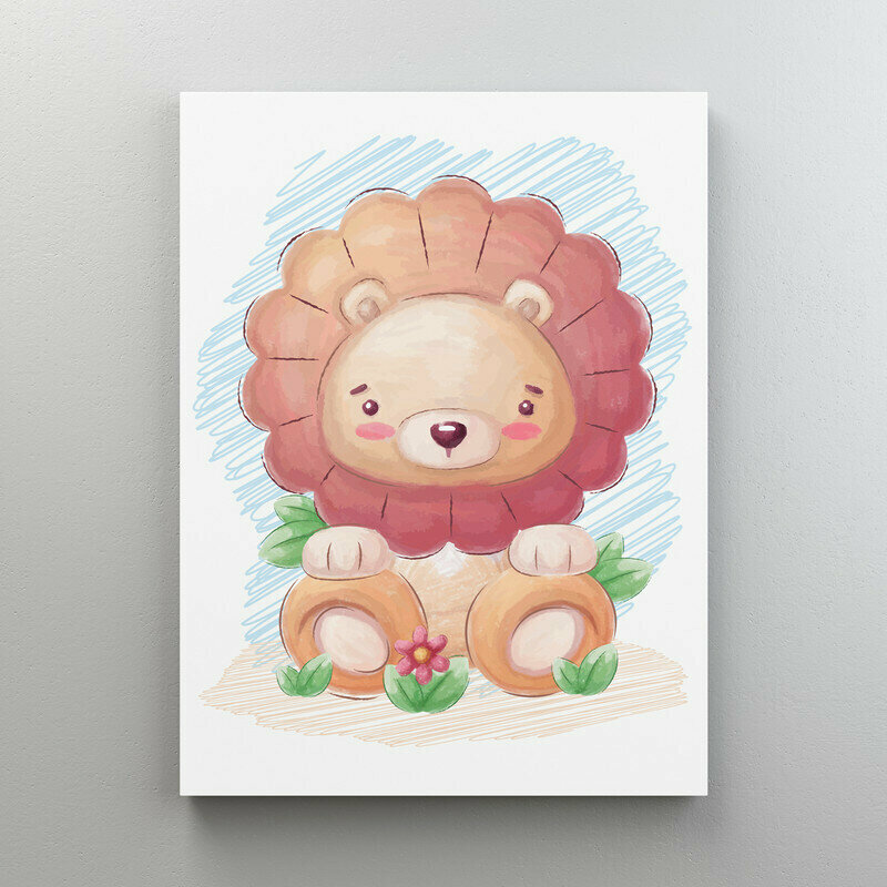 Интерьерная картина на холсте "Детский постер - маленький львенок" размер 22x30 см