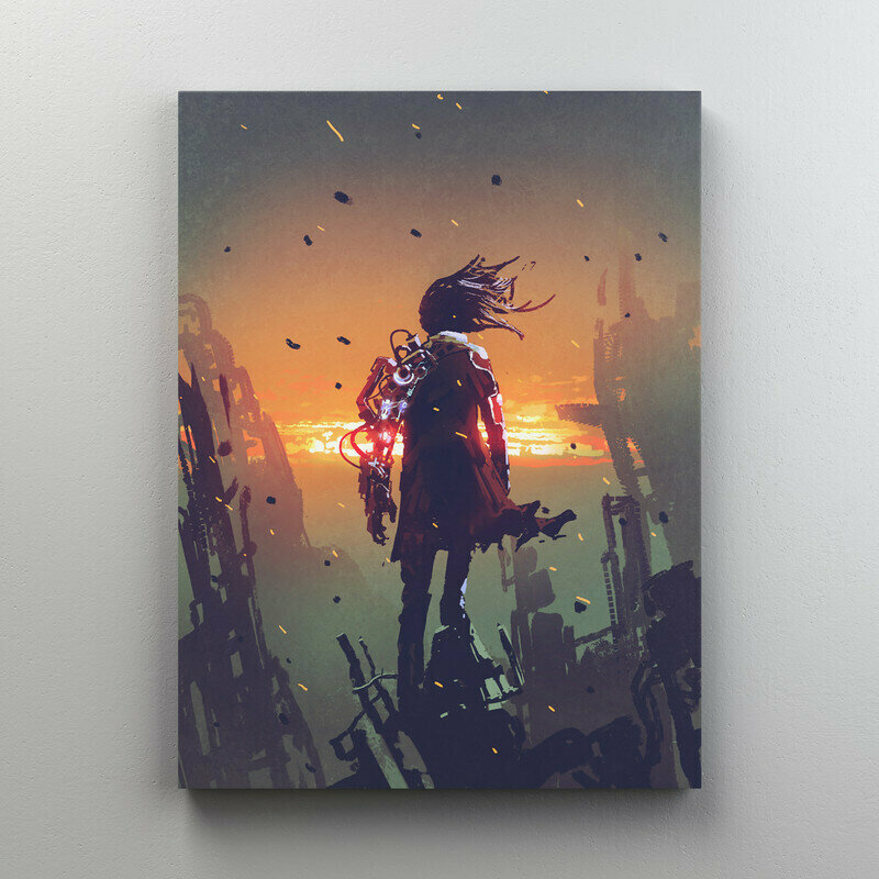 Интерьерная картина на холсте "Научно-фантастическая концепция человека с роботизированной рукой" размер 30x40 см