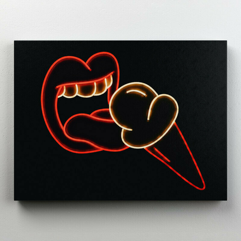 Интерьерная картина на холсте "Неоновая вывеска - мороженное", размер 40x30 см