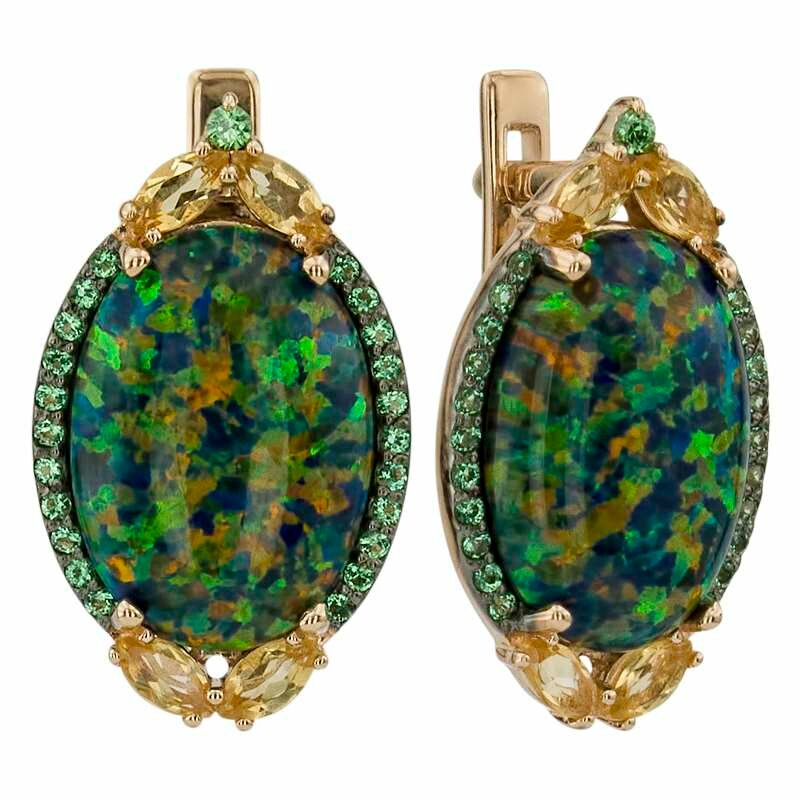Серьги, красное золото, 585 проба, опал
