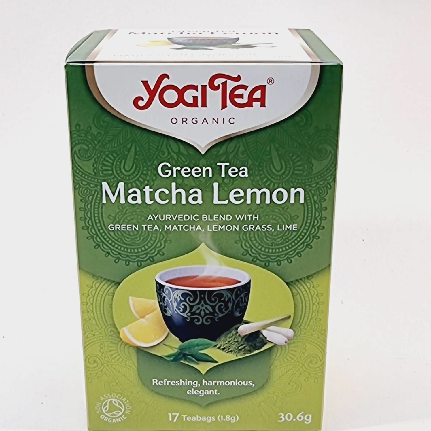 Чай зеленый Yogi Tea "Matcha Lemon" аювердическая смесь с лимоном, 1 уп, 17 пакетиков, 30.6 г (Германия)