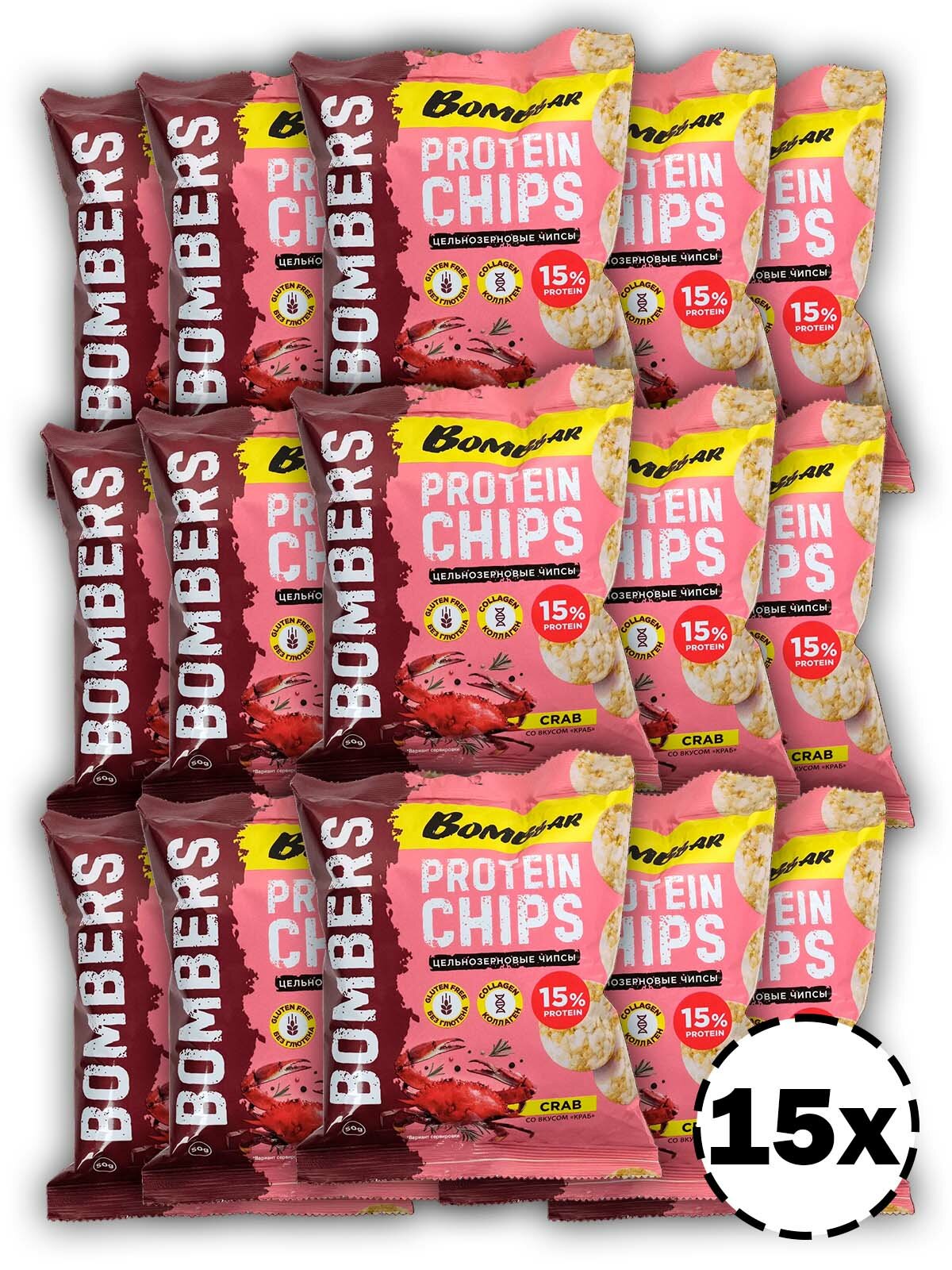 Чипсы BombBar Protein Chips 15 x 50 г, Краб