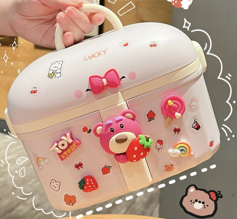 Детская шкатулка, органайзер для ювелирных украшений светло-розового цвета с разделителями