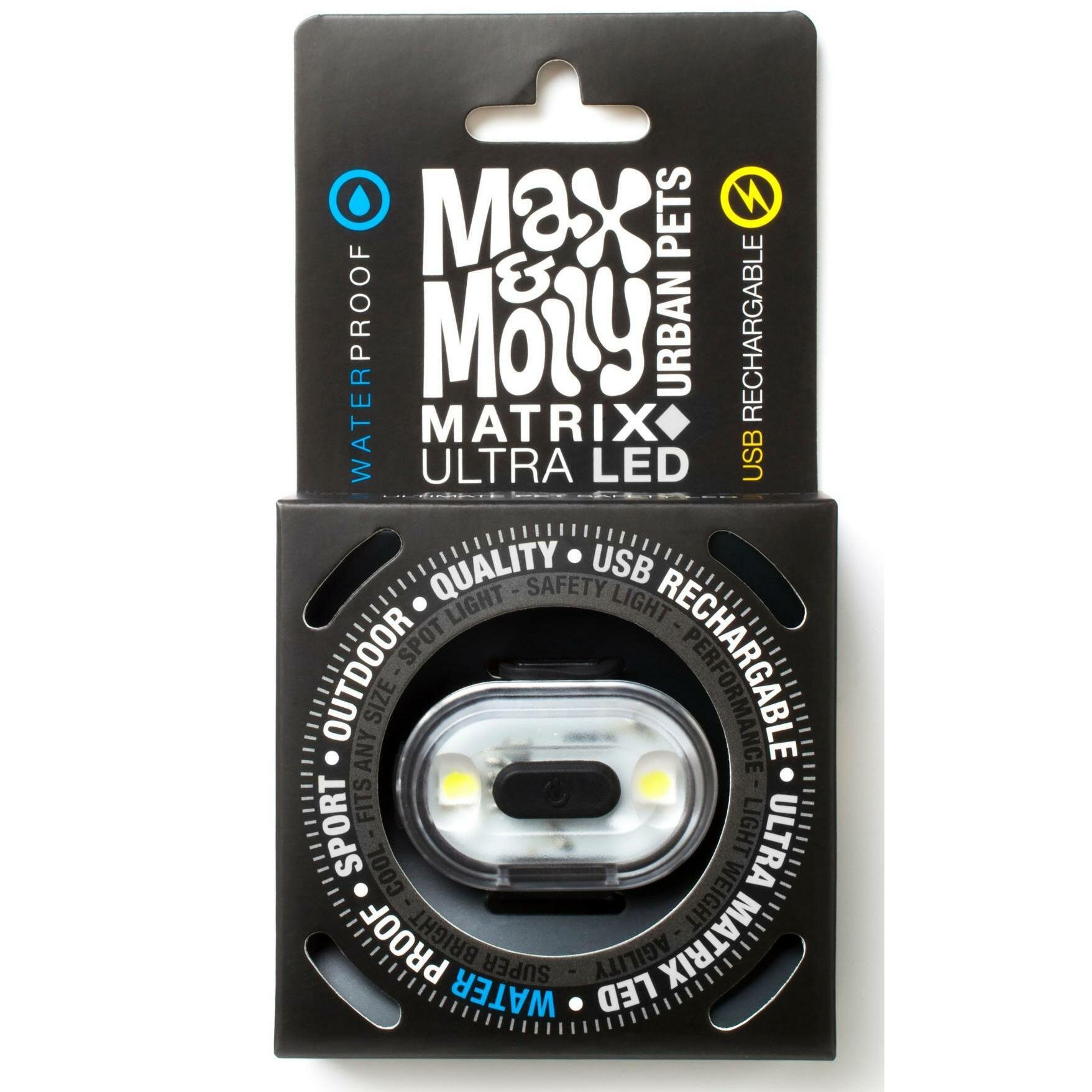 MAX & MOLLY, Фонарик на ошейник/шлейку/поводок для собак Matrix Ultra LED, черный