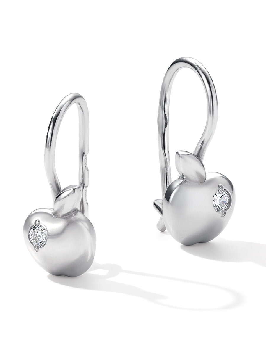 Серьги двусторонние, серебро, 925 проба, родирование, фианит