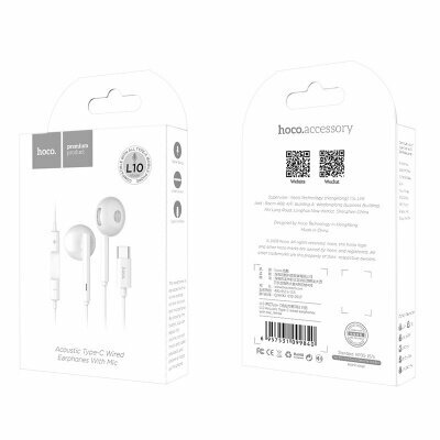 Наушники-вкладыши с микрофоном Hoco L10 белый USB Type-C