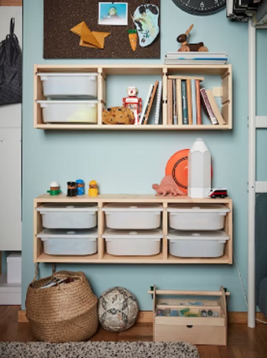 Стеллаж полка навесная Труфаст Trofast для хранения игрушек, массив сосны