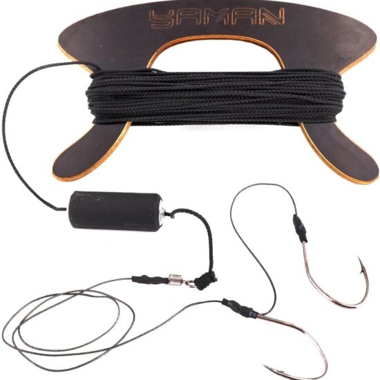 Оснастка готовая Yaman для ловли сома , шнур 25 м, груз 300 гр, 2 крючка №8/0, на мотовиле