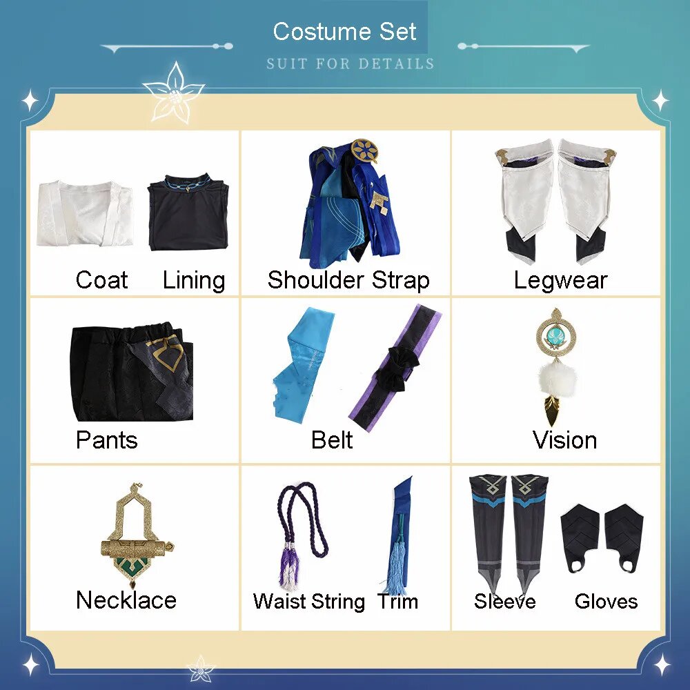 GenshinImpact Scaramouche Wanderer Косплей костюм L, Blue Costume