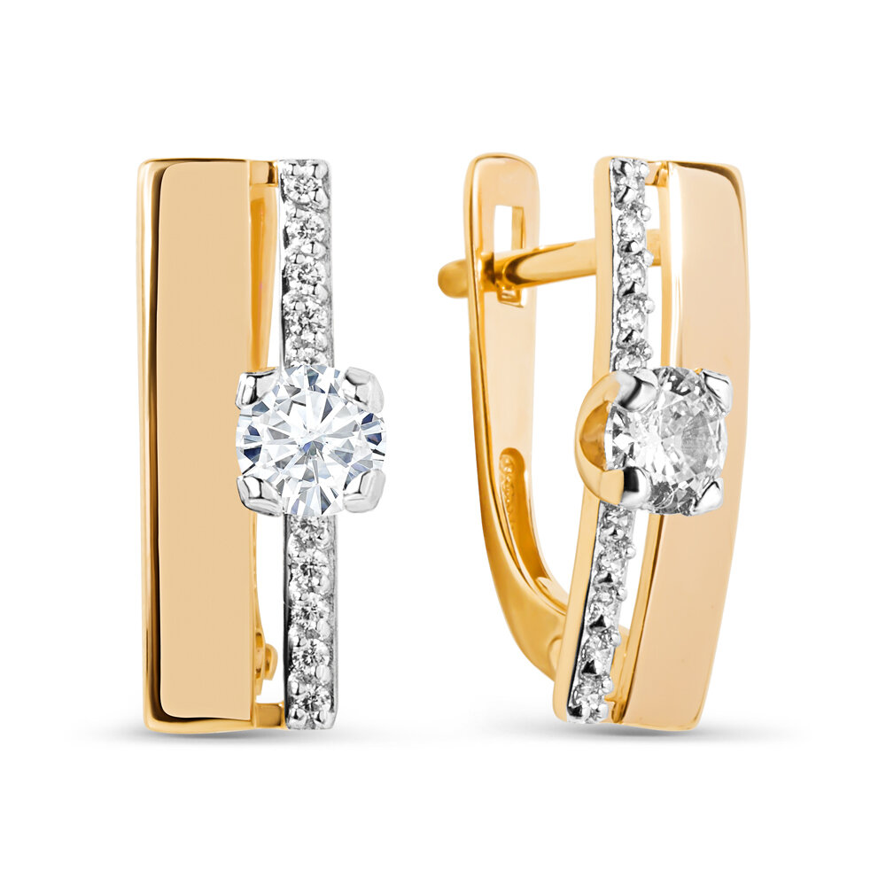 Серьги красное золото, 585 проба, фианит