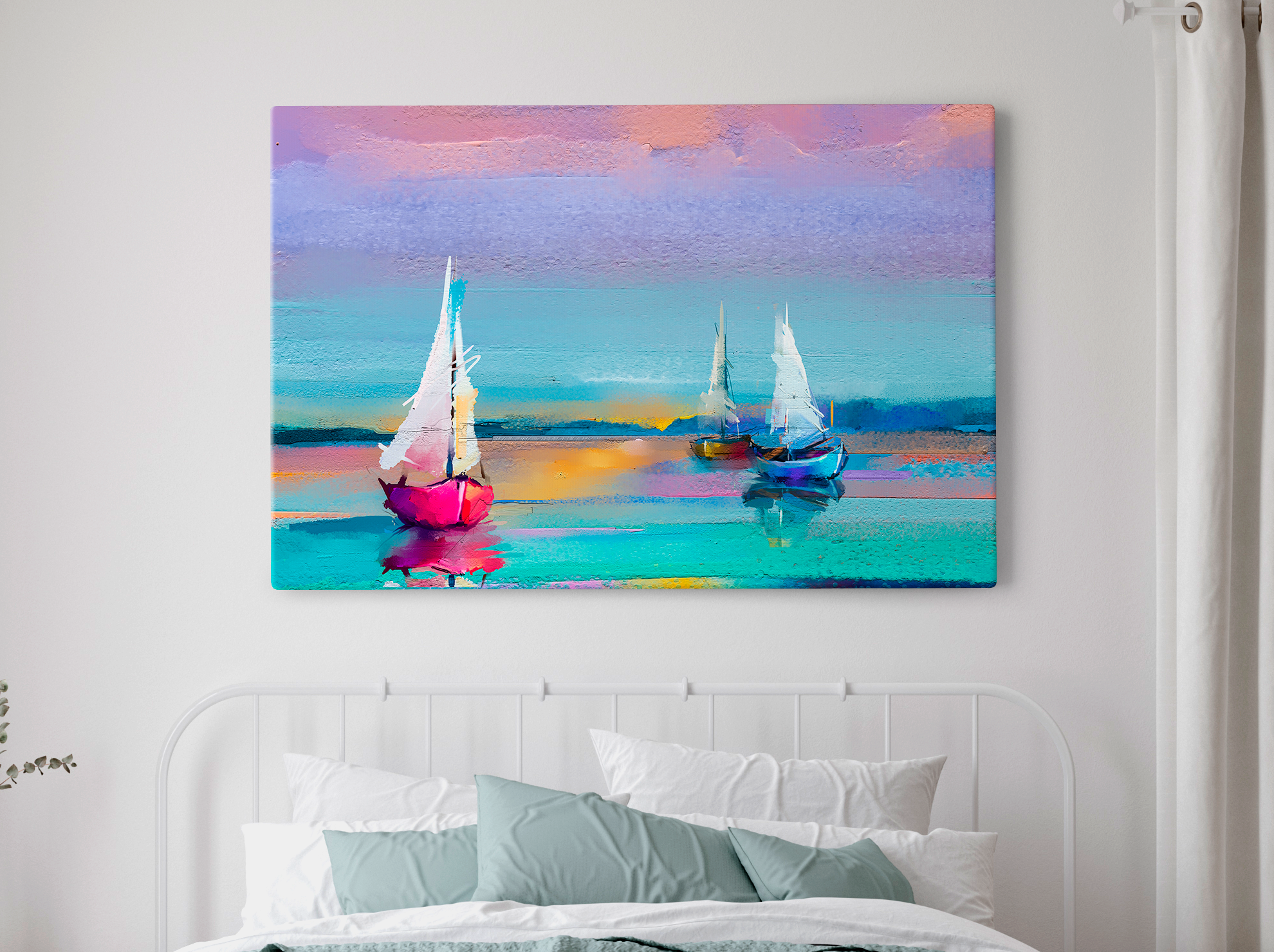 Картина на стену большая на холсте интерьерная Паруса в закате 40х60 см