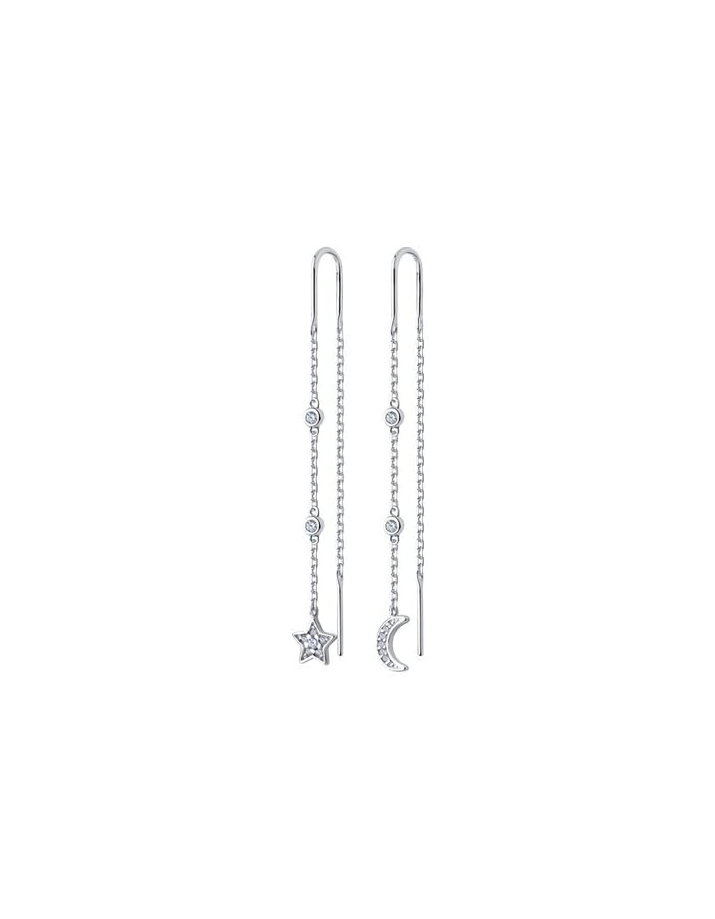 Серьги цепочки, серебро, 925 проба, родирование, фианит