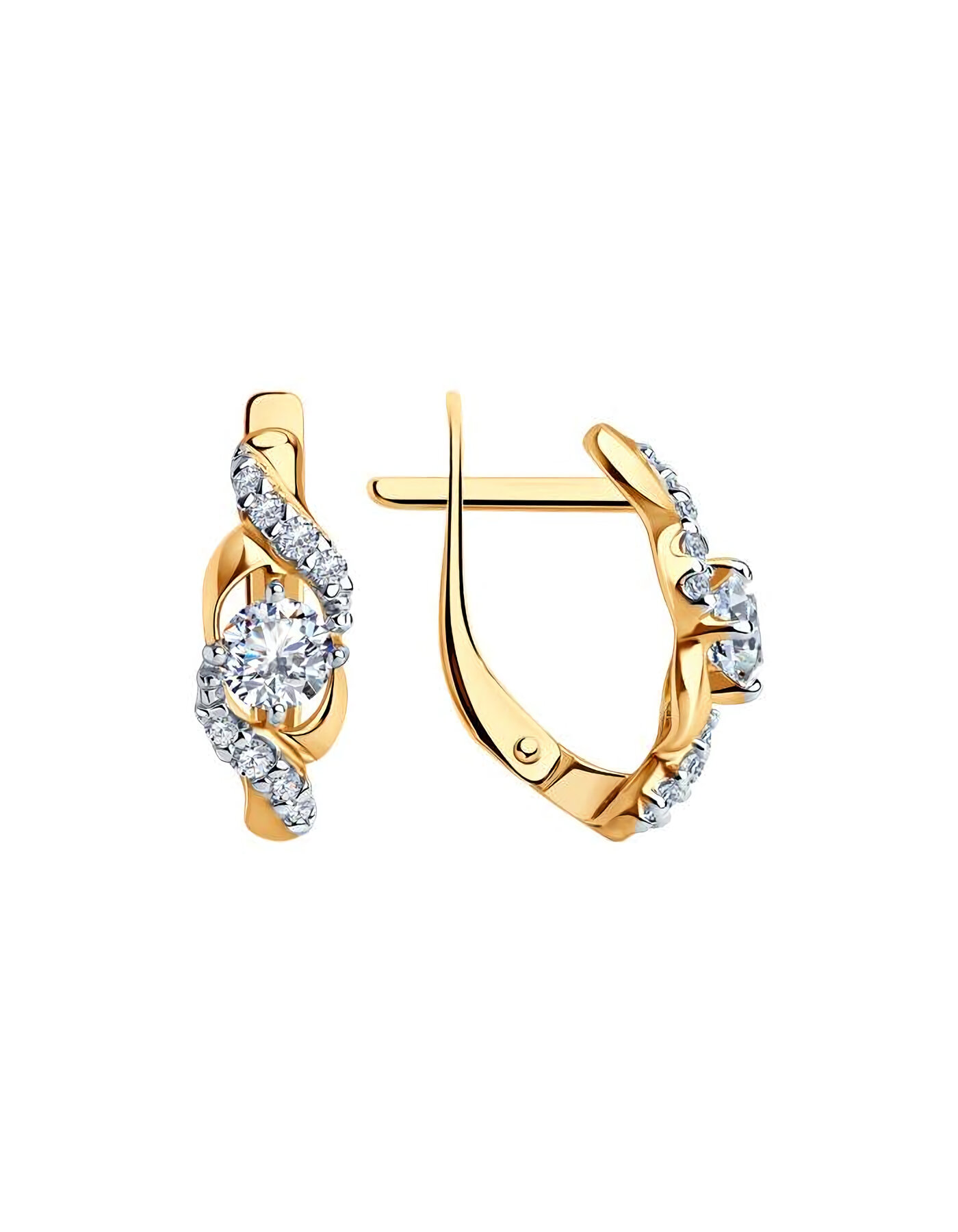 Серьги The Jeweller, серебро, 925 проба, золочение, фианит