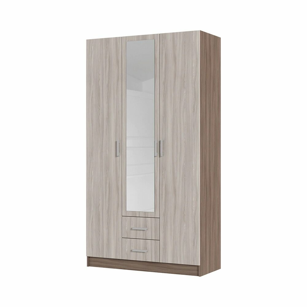 Шкаф 3-х дверный с ящиками и зеркалом «Трио», шимо темный/шимо светлый (1200х500х2200)