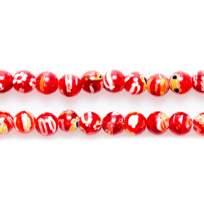 Бусины миллефиори, 8мм, красные, 45 шт, низка