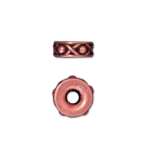 Бусина металлическая, 10х3мм, TierraCast, рондель «Легенда», базовый материал - оловянный сплав, медная, 1 шт.