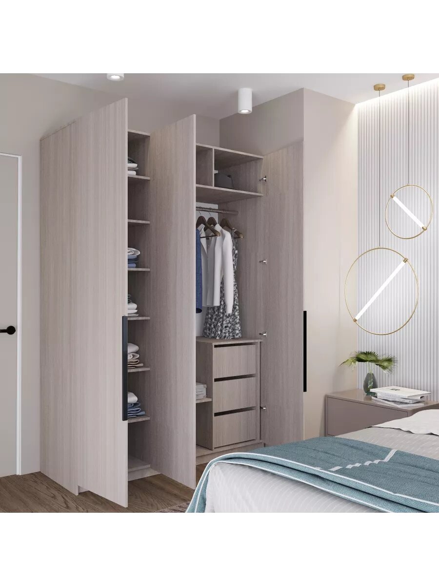 Шкаф КМЗ, ЛДСП, шариковые направляющие, 3 двери, 10 полок, 220 см х 60 см x 150 см